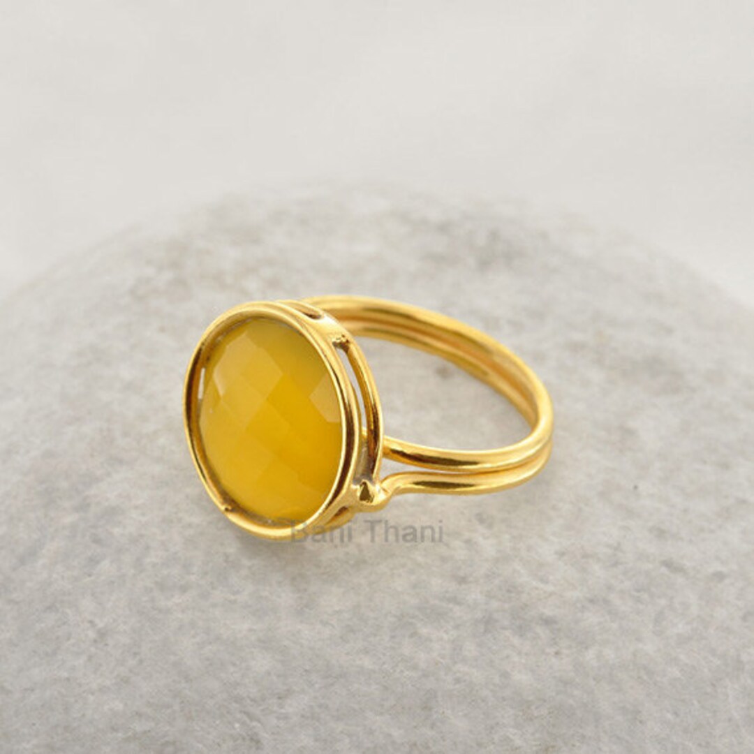 Beautiful Yellow Chalcedony 15mm Round Gemstone Ring 18k Gold - Etsy