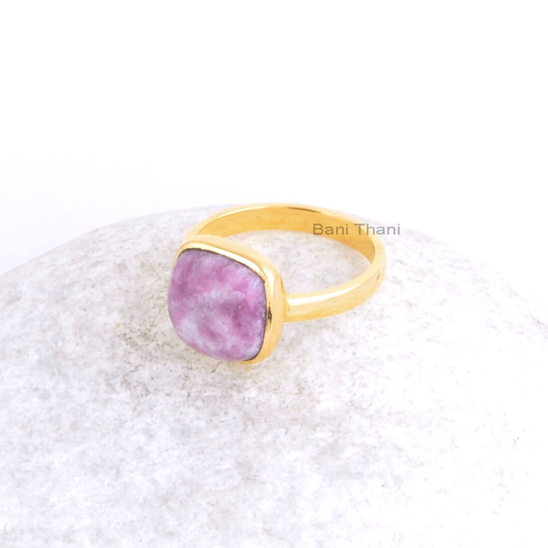 Lepidolite Ring-lepidolite Cushion 10x10mm Gold Plated | Etsy
