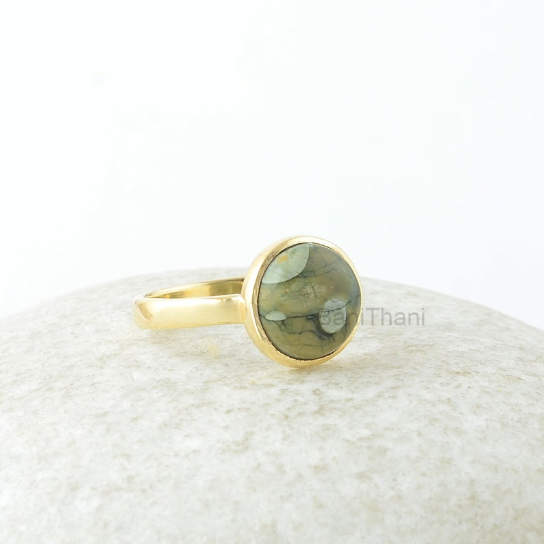 Rhyolite Ring Green Rhyolite 10mm Round Gemstone Ring Silver - Etsy