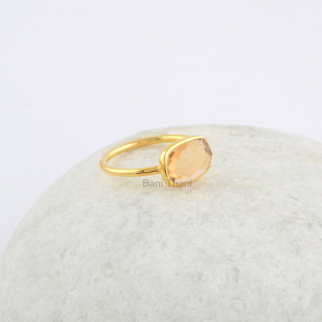 Champagne Quartz Ring, Champagne Quartz 7x11mm Rectangle Gemstone Ring ...