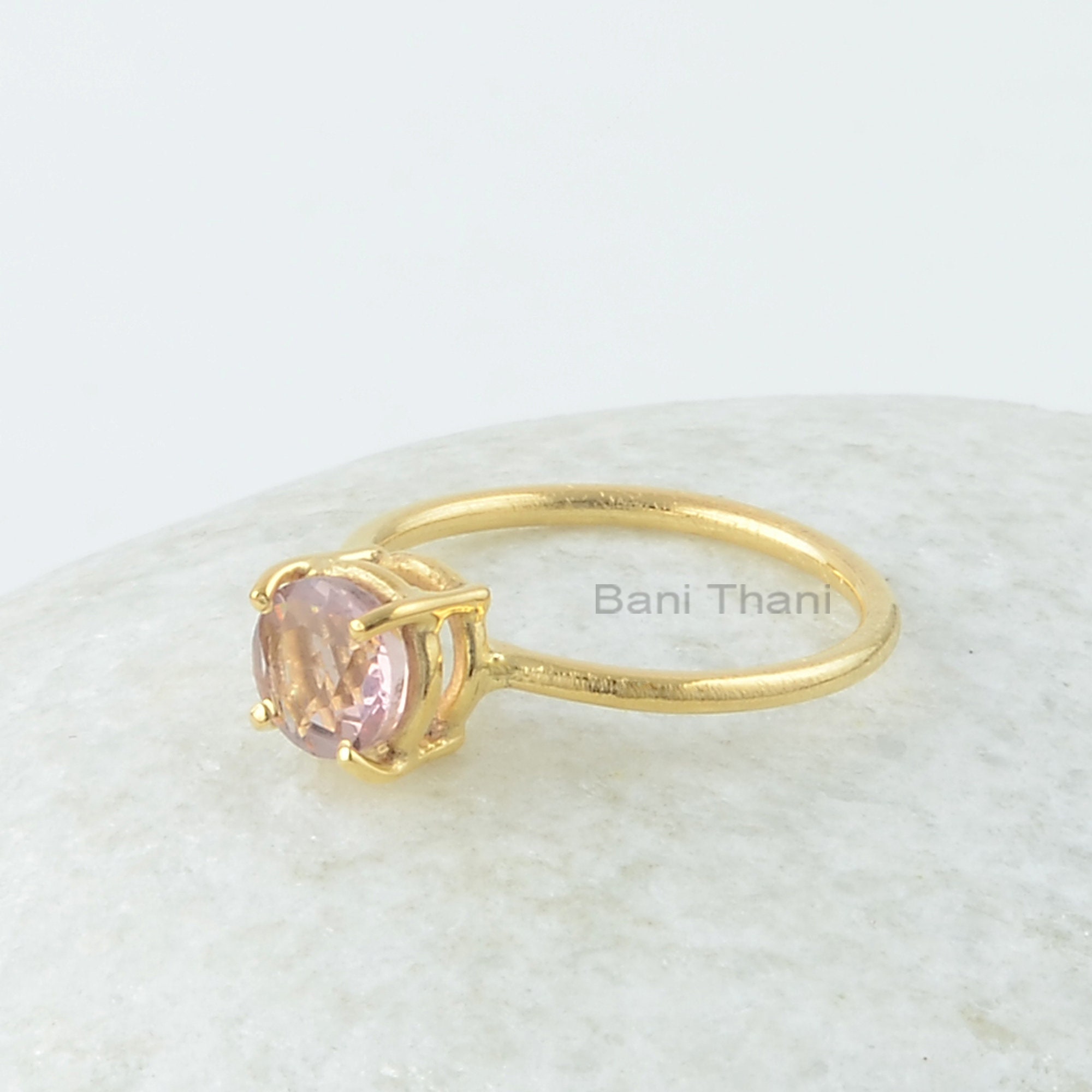 Beautifull Pink Quartz Ring Pink Quartz 6 Mm Round Gemstone | Etsy