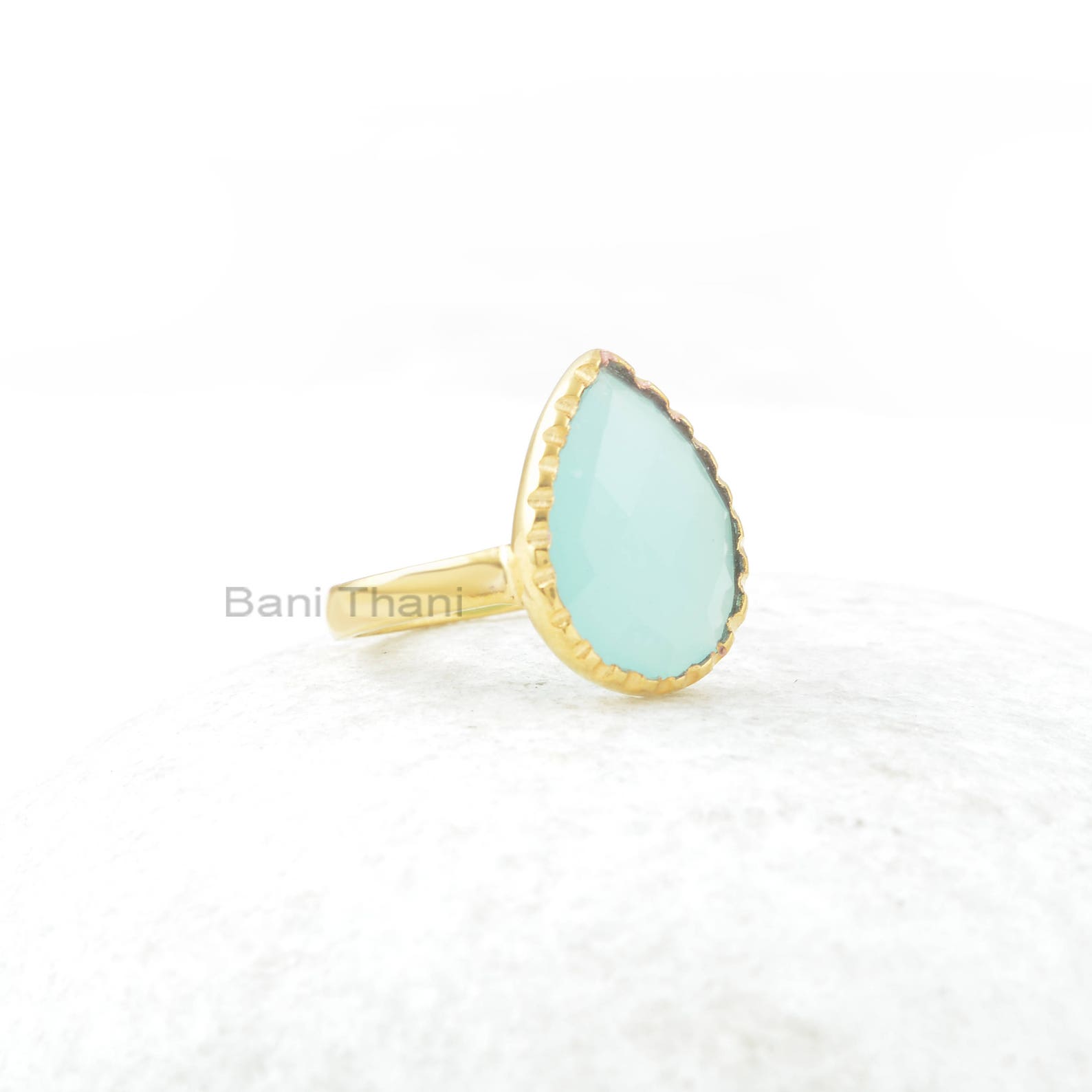 Aqua Chalcedony Ring Aqua Chalcedony 12x16mm Pear Gemstone - Etsy