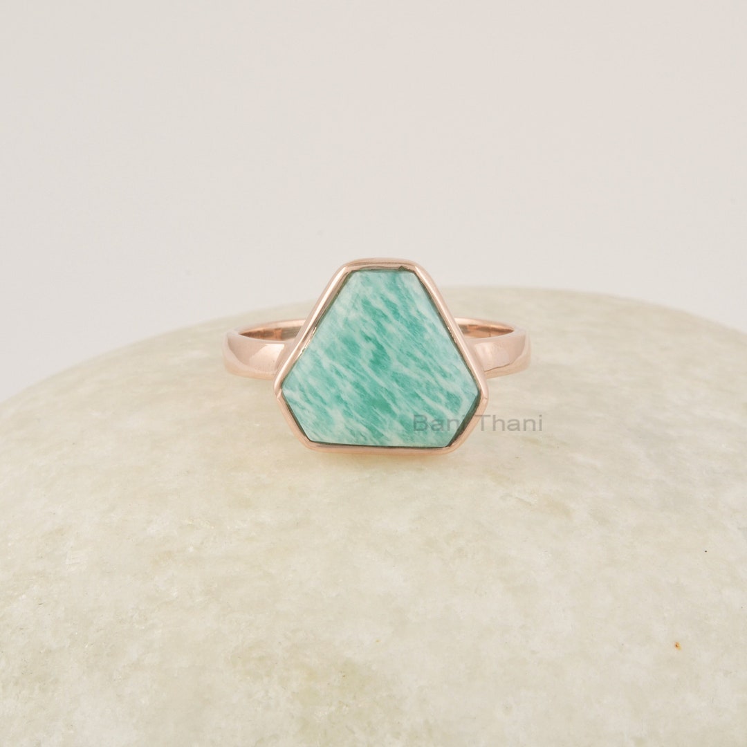 Amazonite Ring, Fancy Gemstone Rose Gold Plated Ring, 925 Sterling ...