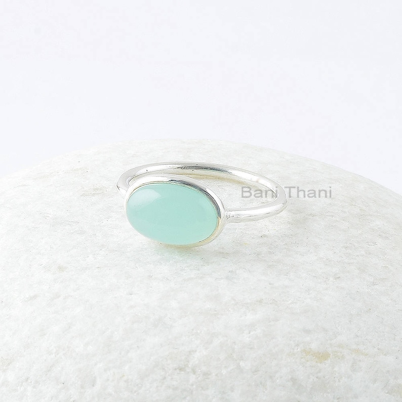 Aqua Chalcedony Ring, Aqua Chalcedony 7x11mm Oval Gemstone Sterling ...