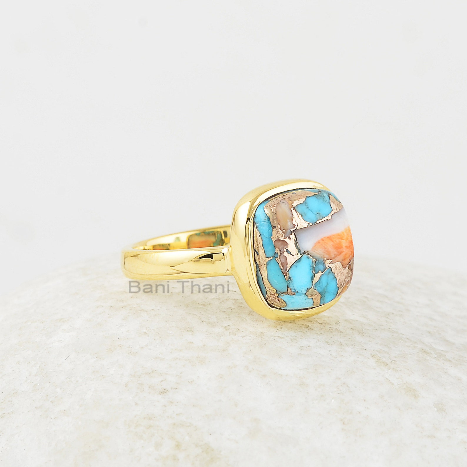 Oyster Turquoise Ring - 925 Solid Silver - Handmade Ring - 10mm Oyster ...