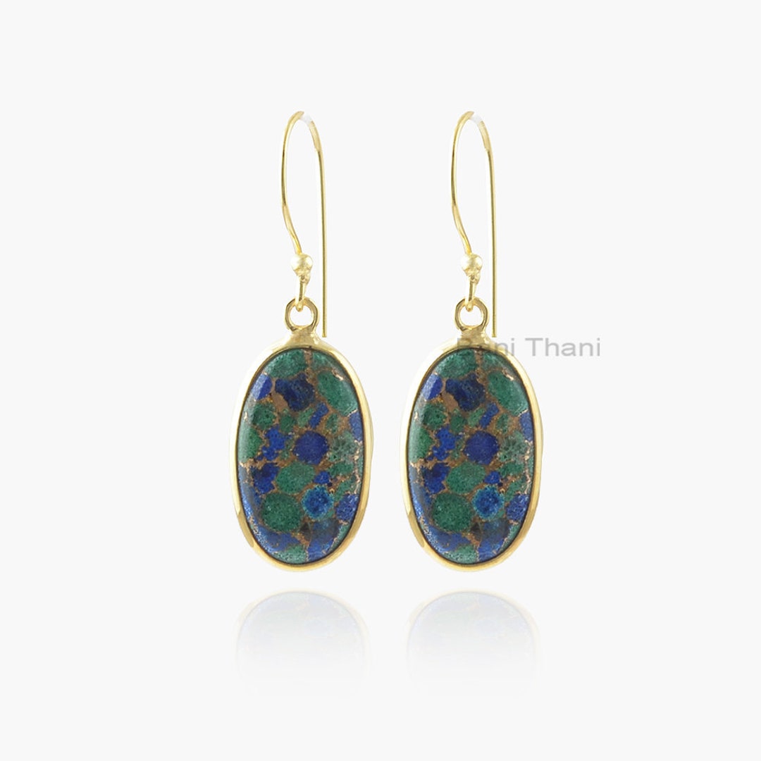 Azurite Earrings-azurite 12x20mm Oval Gemstone Dangle Earrings ...