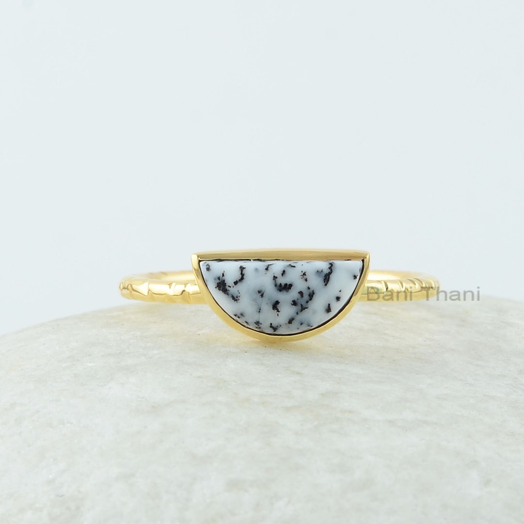 Half Moon Ring, Dendrite Agate 5x10 Mm Half Moon Shape Gemstone Ring ...