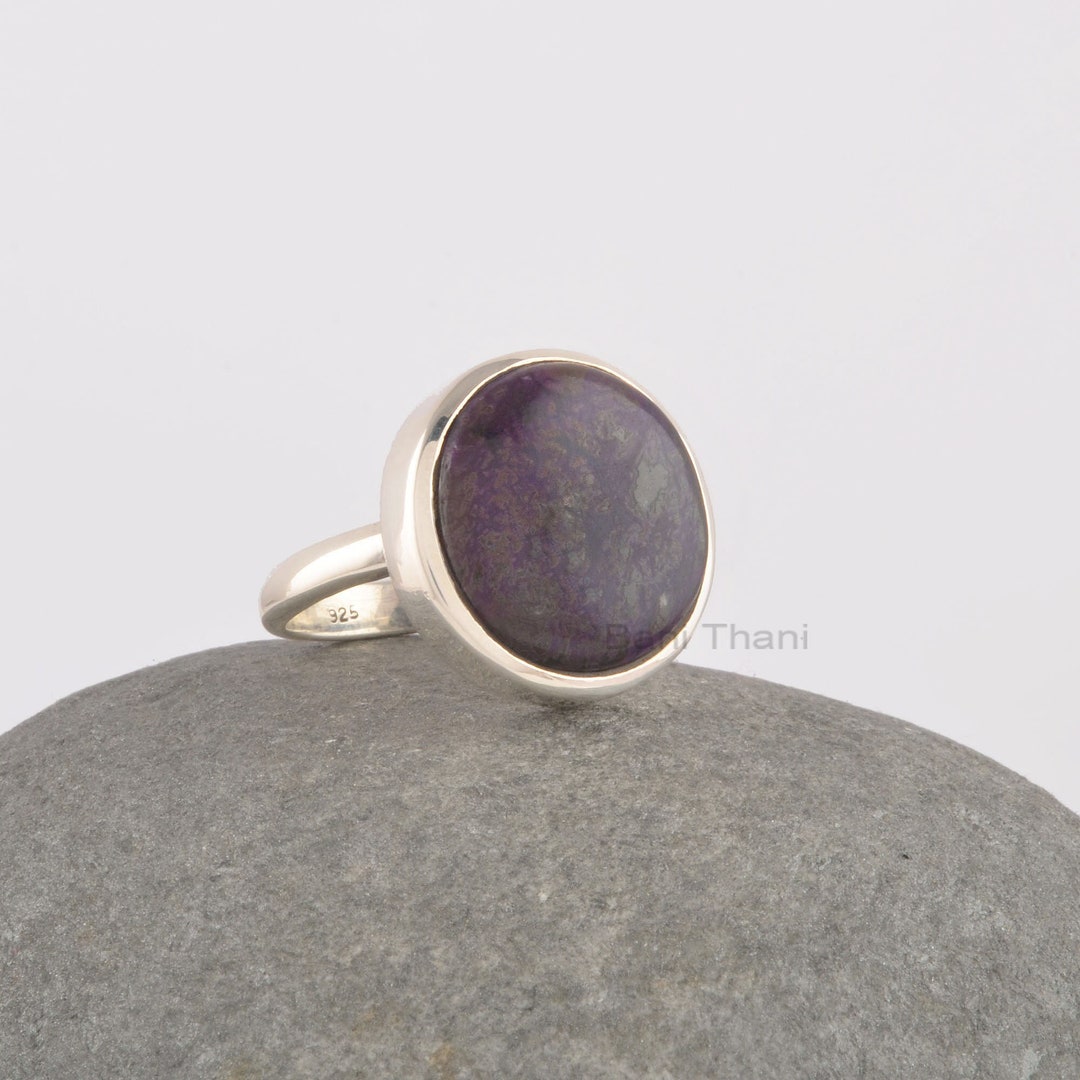 Solid Silver Rings for Women - Natural Gemstone Ring - 17mm Round ...