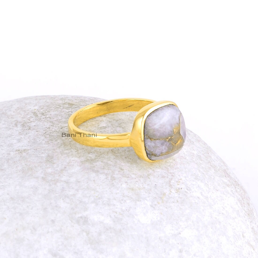 White Calcite Ring-copper White Calcite 10x10mm Cushion Sterling Silver ...