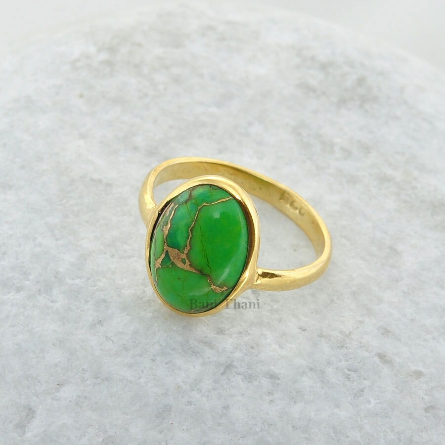 Green Copper Turquoise Ring 10x14mm Oval Ring Gold Plated - Etsy