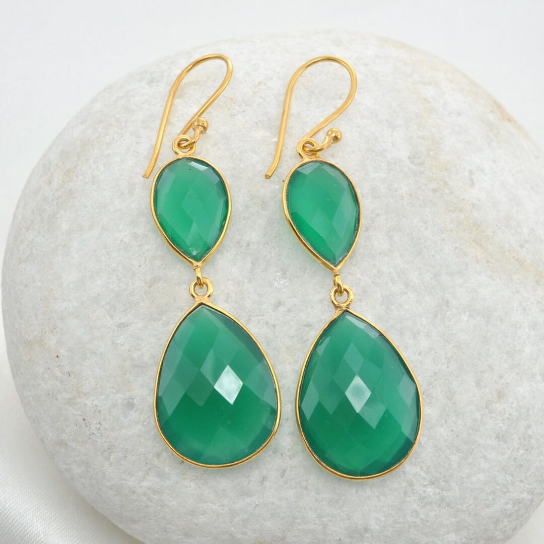 Green Onyx Gemstone Earrings, Green Onyx Earrings, Sterling Silver ...