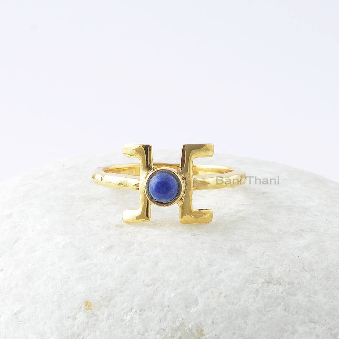 Lapis Silver Ring, Letter H Ring, Lapis Lazuli 4x4mm Round Sterling ...