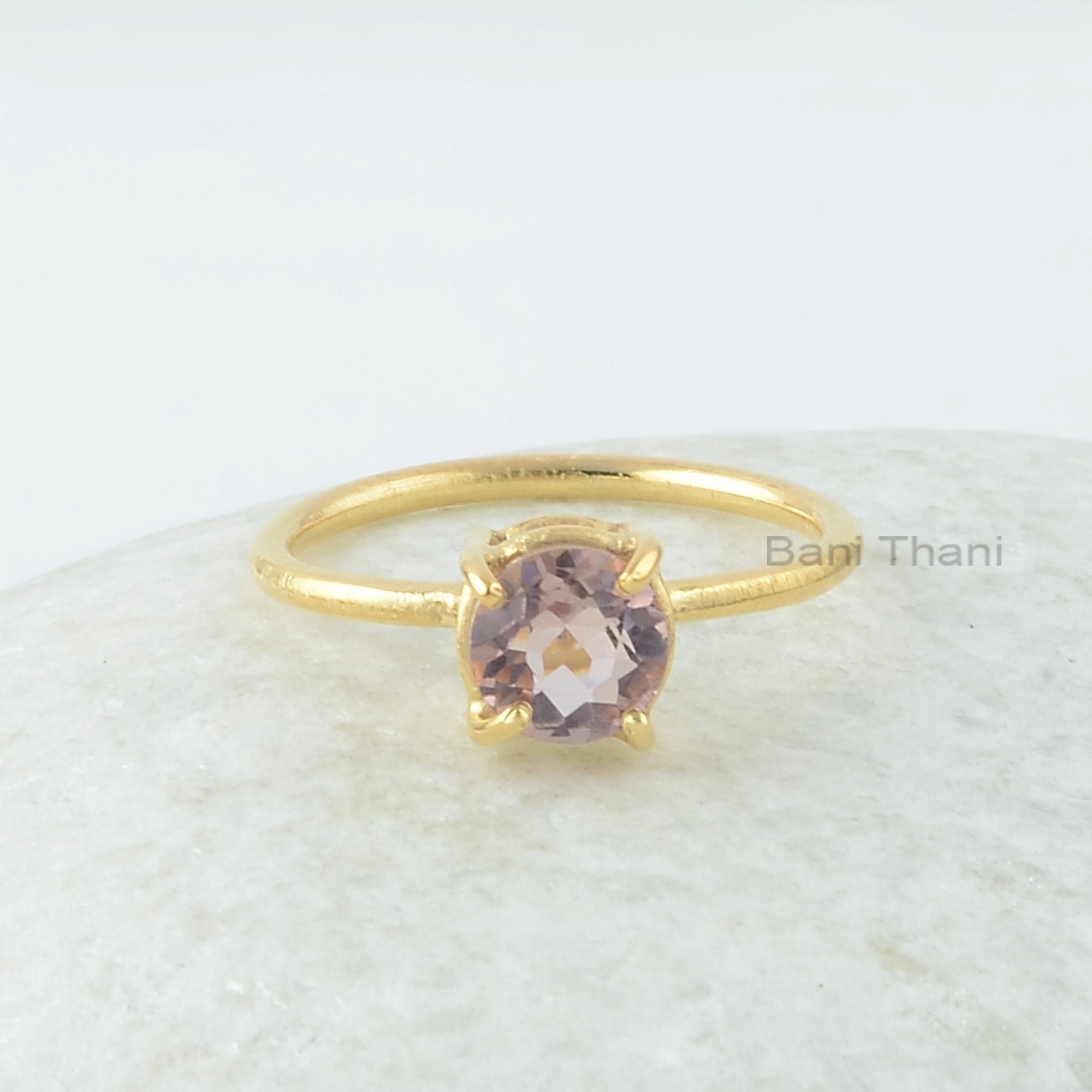 Beautifull Pink Quartz Ring Pink Quartz 6 Mm Round Gemstone | Etsy