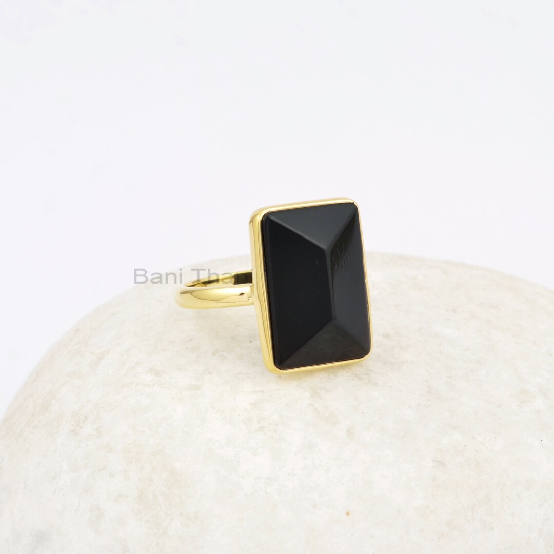 Pyramid Onyx Ring, Black Onyx Rectangle 13x18mm Gemstone Ring, 18k Gold ...