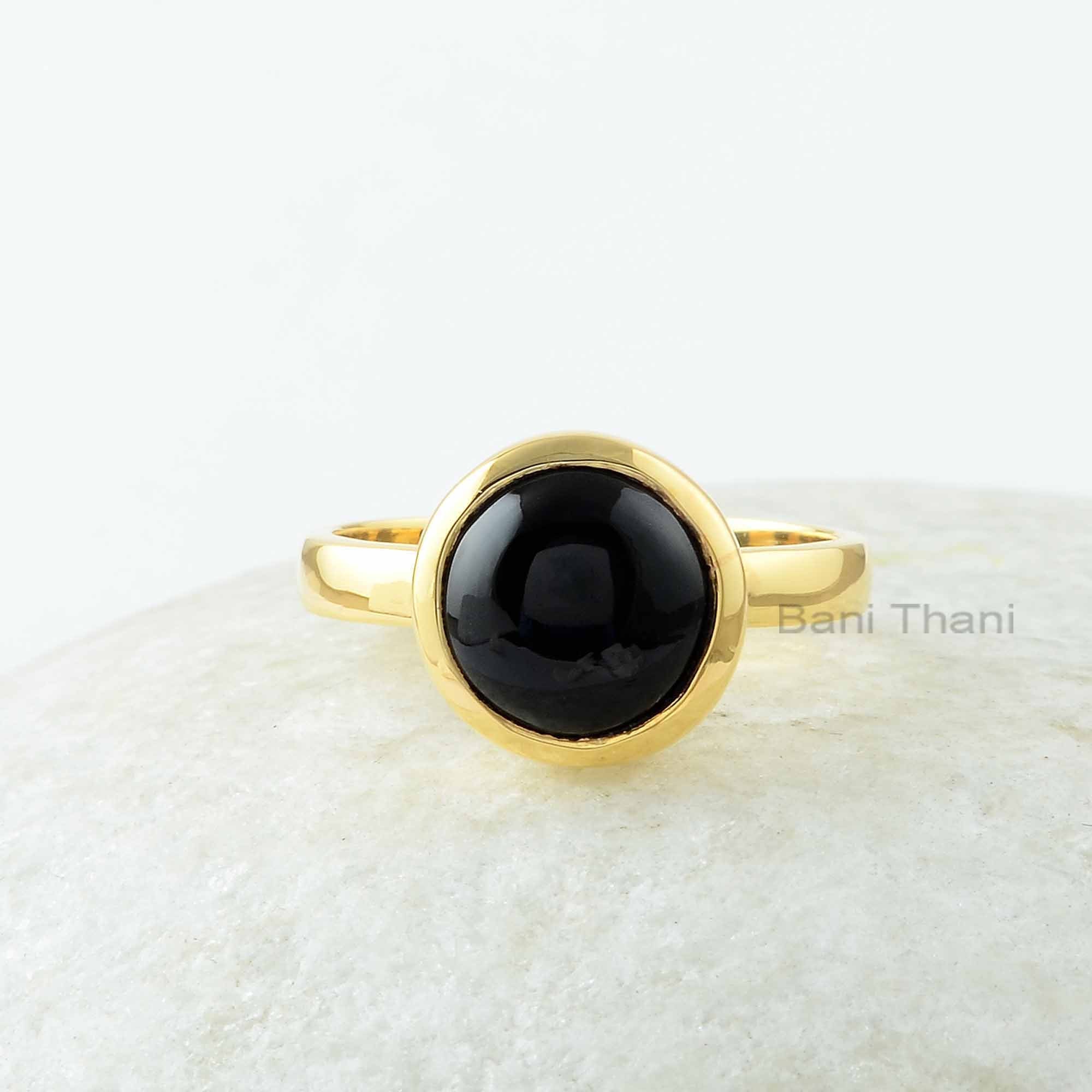 Round Onyx Ring Black Onyx 9 mm Round Gemstone Ring 18k Gold | Etsy