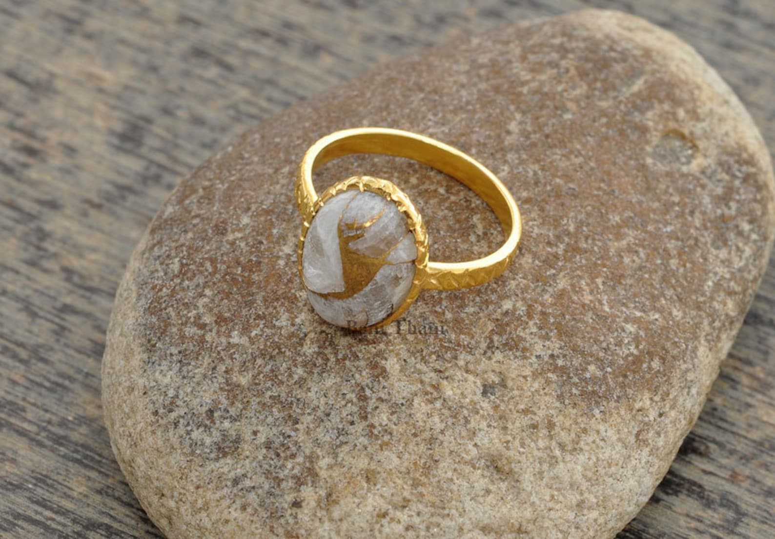 White Calcite Ring Pure Silver Copper Calcite Oval - Etsy