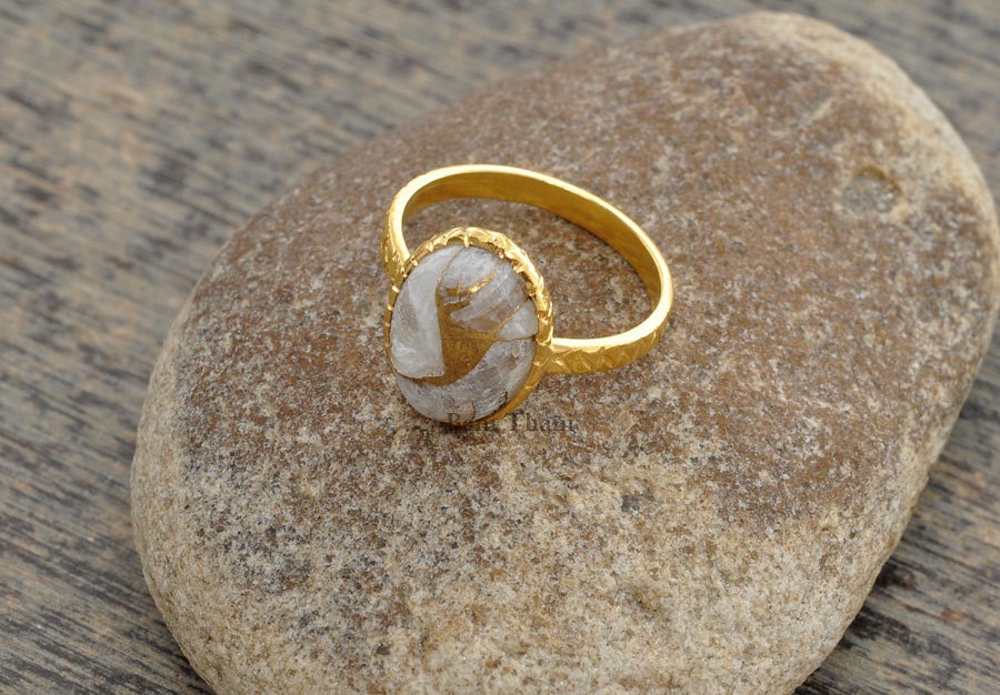 White Calcite Ring Pure Silver Copper Calcite Oval - Etsy