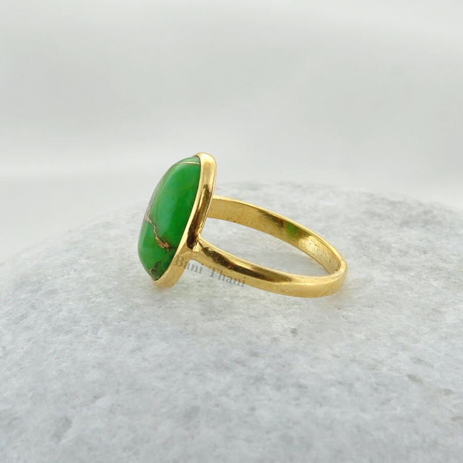 Green Copper Turquoise Ring 10x14mm Oval Ring Gold Plated - Etsy