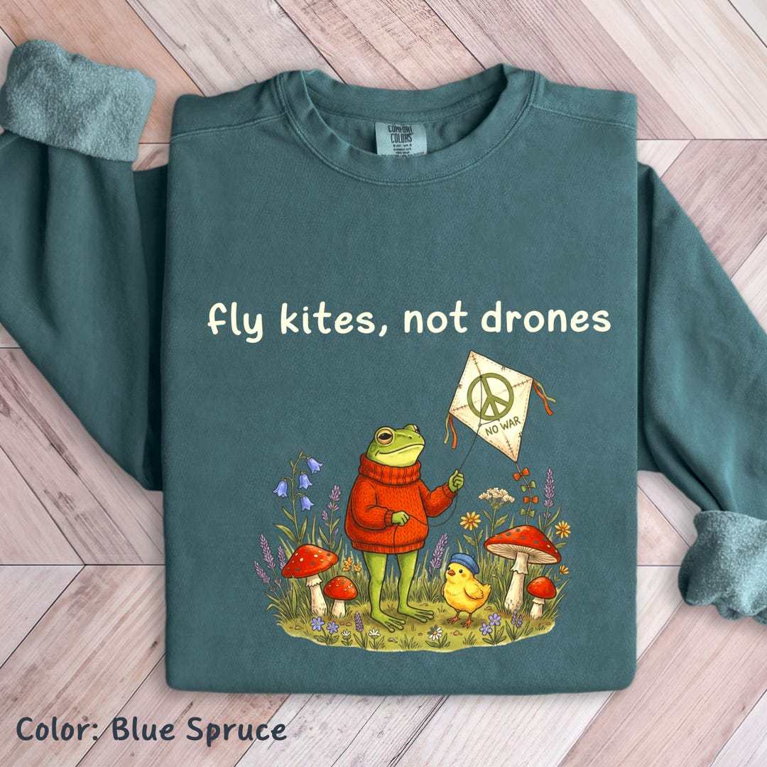 Comfort Colors Fly Kites, Not Drones Frog Shirt, Goblincore Anti War ...