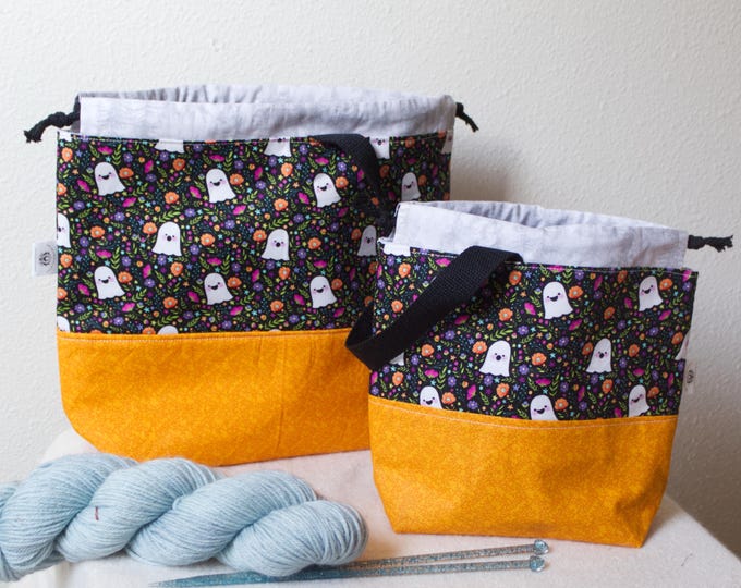 Cute Little Ghosts Knitting and Crochet Project Bag, Drawstring Tote ...