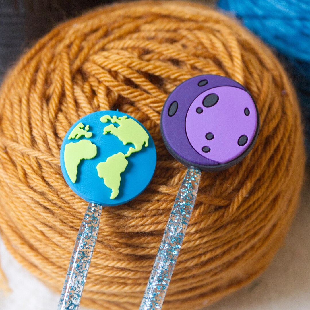 Earth and Moon Knitting Needle Toppers, Space Stitch Stoppers ...