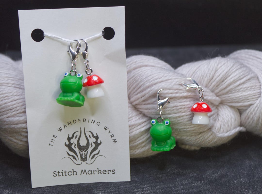 Frog & Mushroom Stitch Marker Set for Knitting or Crochet, Set of Two ...