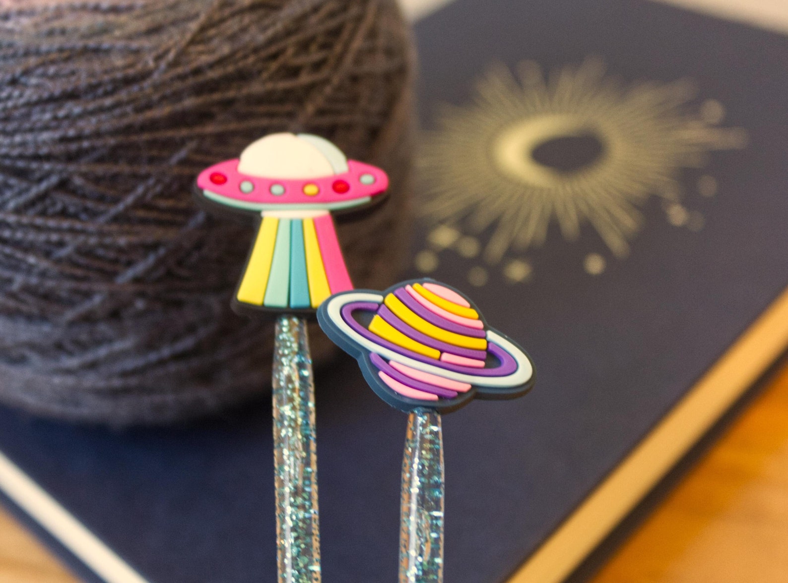 UFO Knitting Needle Toppers, Space Alien Point Protectors, Set of Two ...