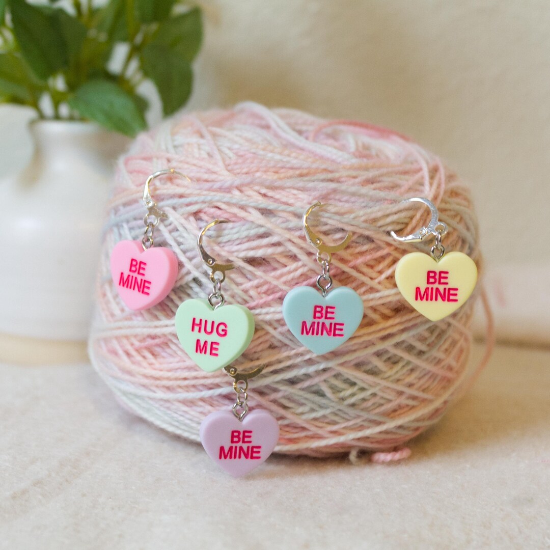 Conversation Heart Lever-back Removable Stitch Marker Set, Valentine's ...
