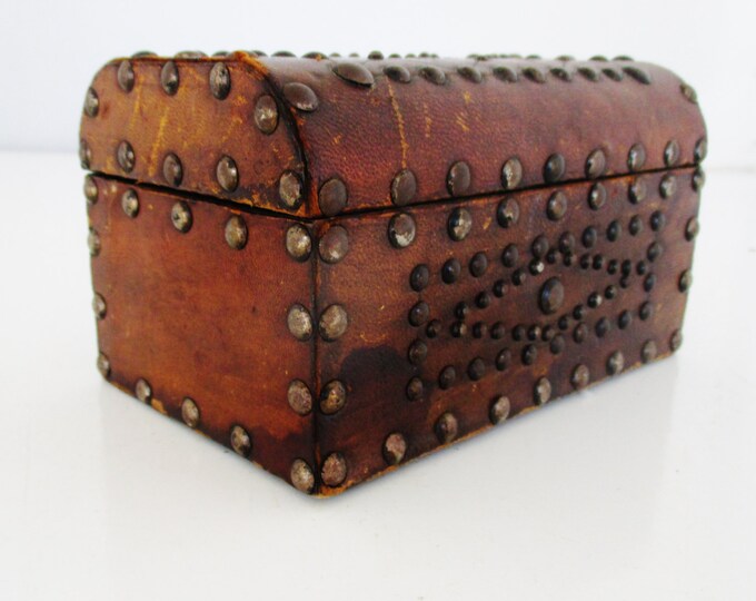 Leather Box Vintage Spanish Leather Studded Box Small Treasure Chest ...