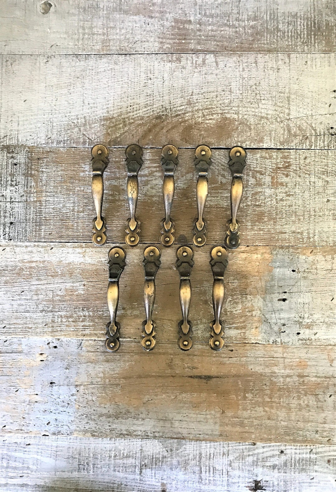 Vintage Brass Drawer Pulls: Mid Century Vertical Handles Set of 9 - Etsy