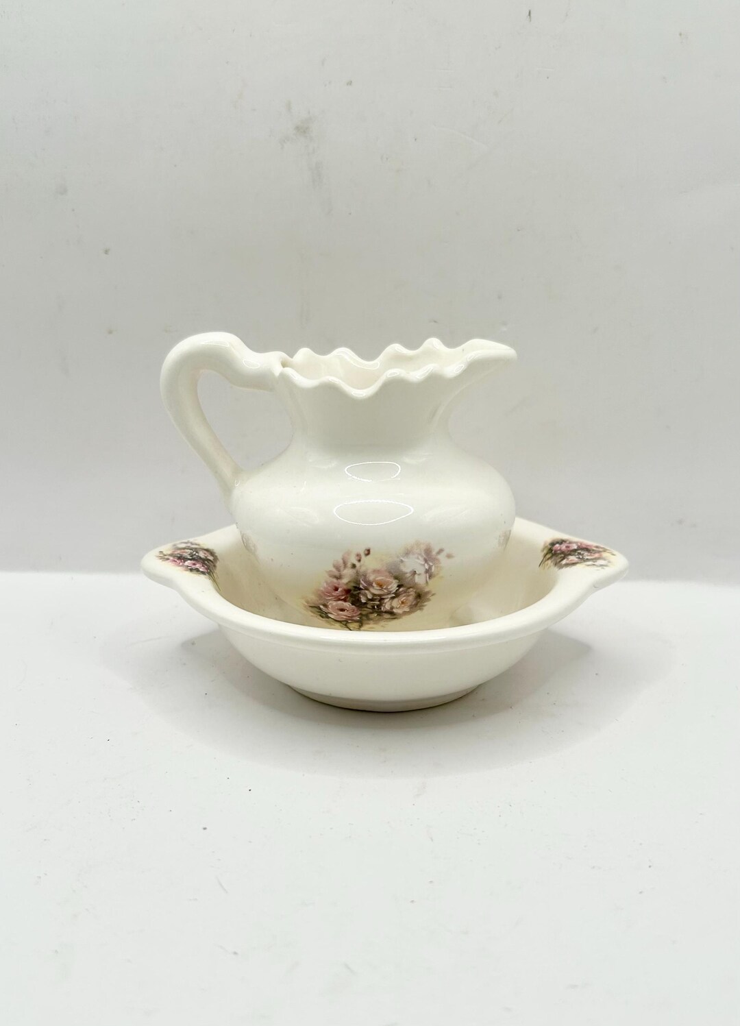 Vintage Floral Ceramic Pitcher and Basin: Athena USA Cottage Decor - Etsy