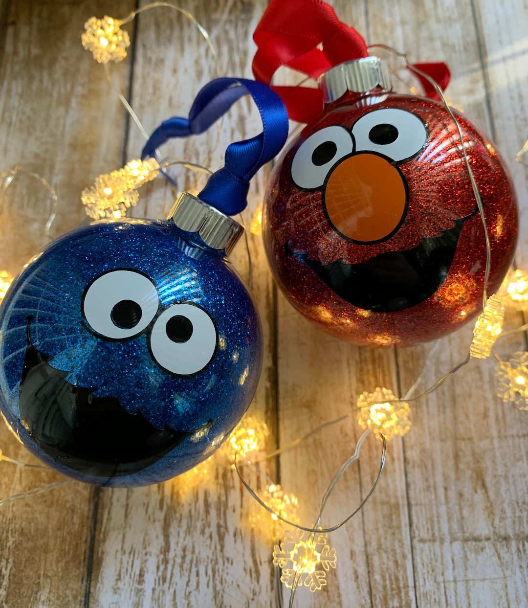 Elmo/cookie Monster Glitter Christmas Ornament - Etsy