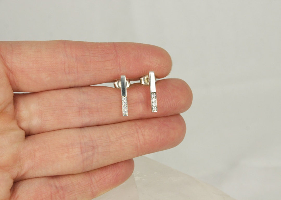 14k White Gold 4 Diamond Pave Post Earrings - 2mm Thick Solid Gold Post ...