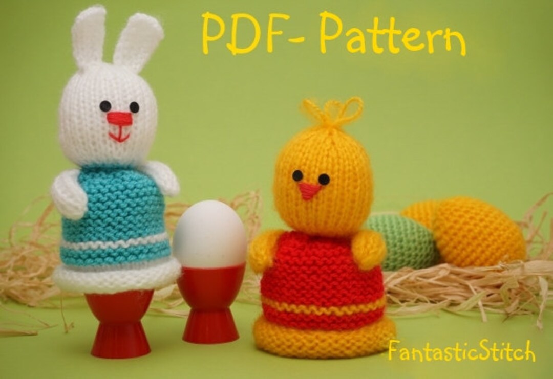 Knitting Pattern Eggcosy Easter Bunny Hare Rabbit Chicken Tutorial ...