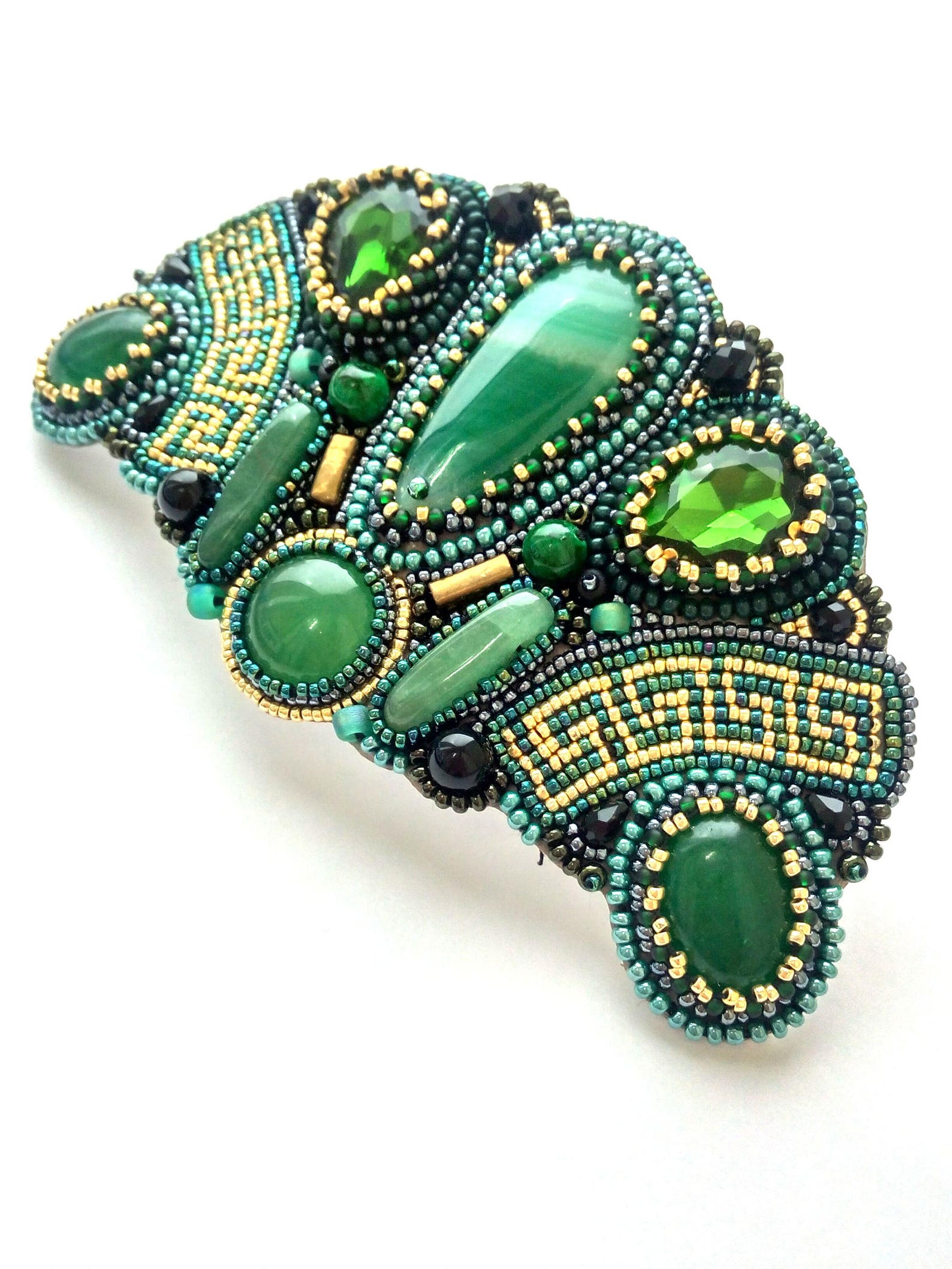 Green hair clip Barrette for women Beaded hair clip Gemstone | Etsy