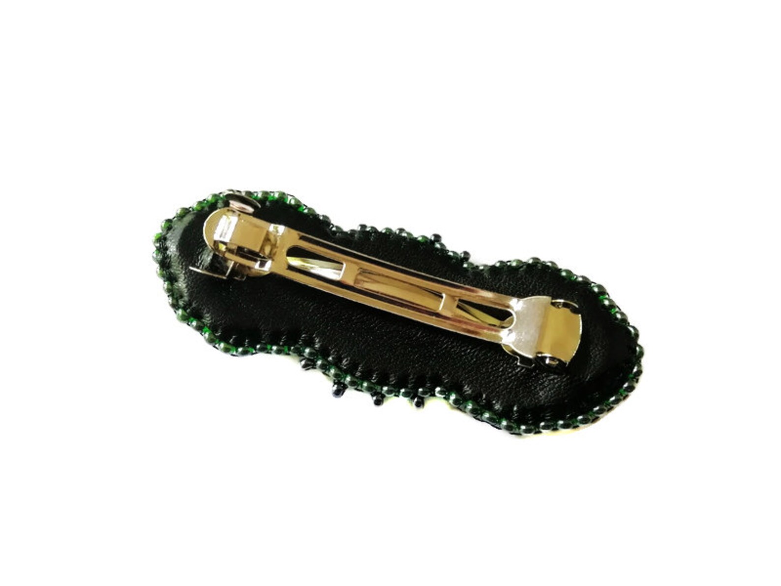 Small Beaded Barrette for Women Green Hair Clip Wedding Bead Embroidery ...