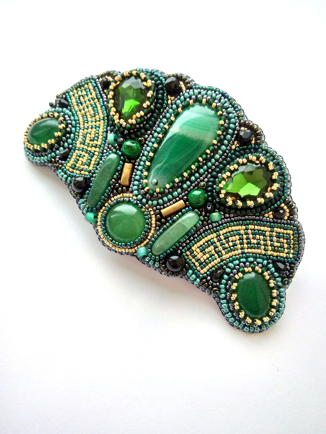 Green hair clip Barrette for women Beaded hair clip Gemstone | Etsy