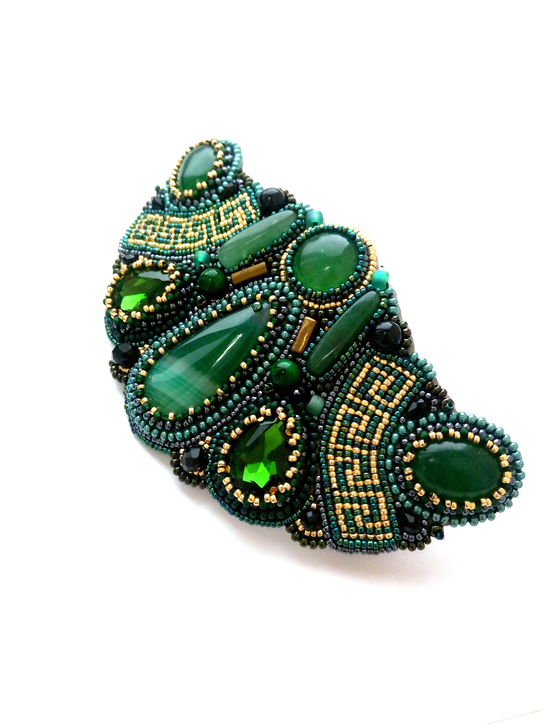 Green hair clip Barrette for women Beaded hair clip Gemstone | Etsy