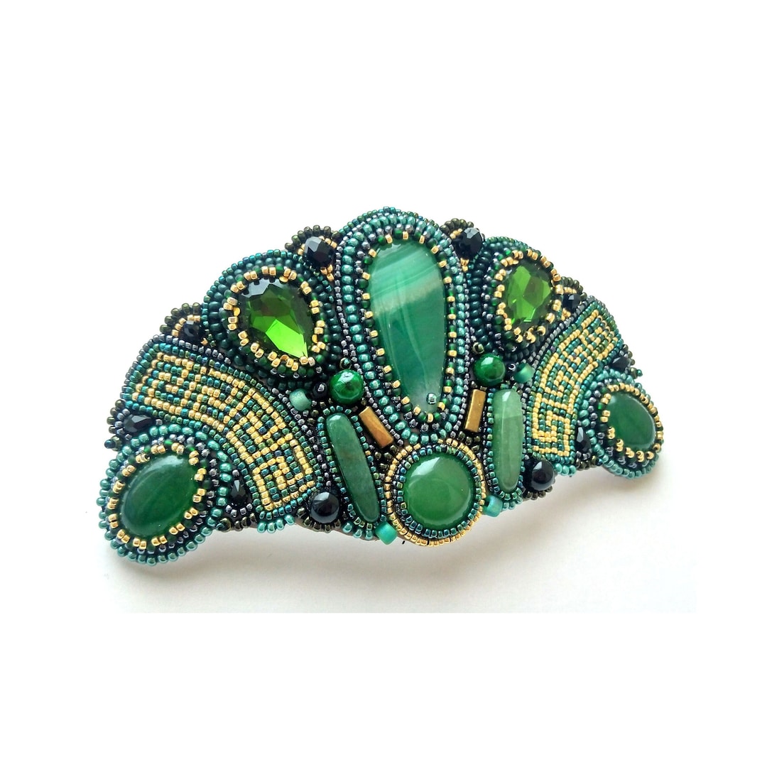 Green Hair Clip Barrette for Women Beaded Hair Clip Gemstone Hair Clip ...