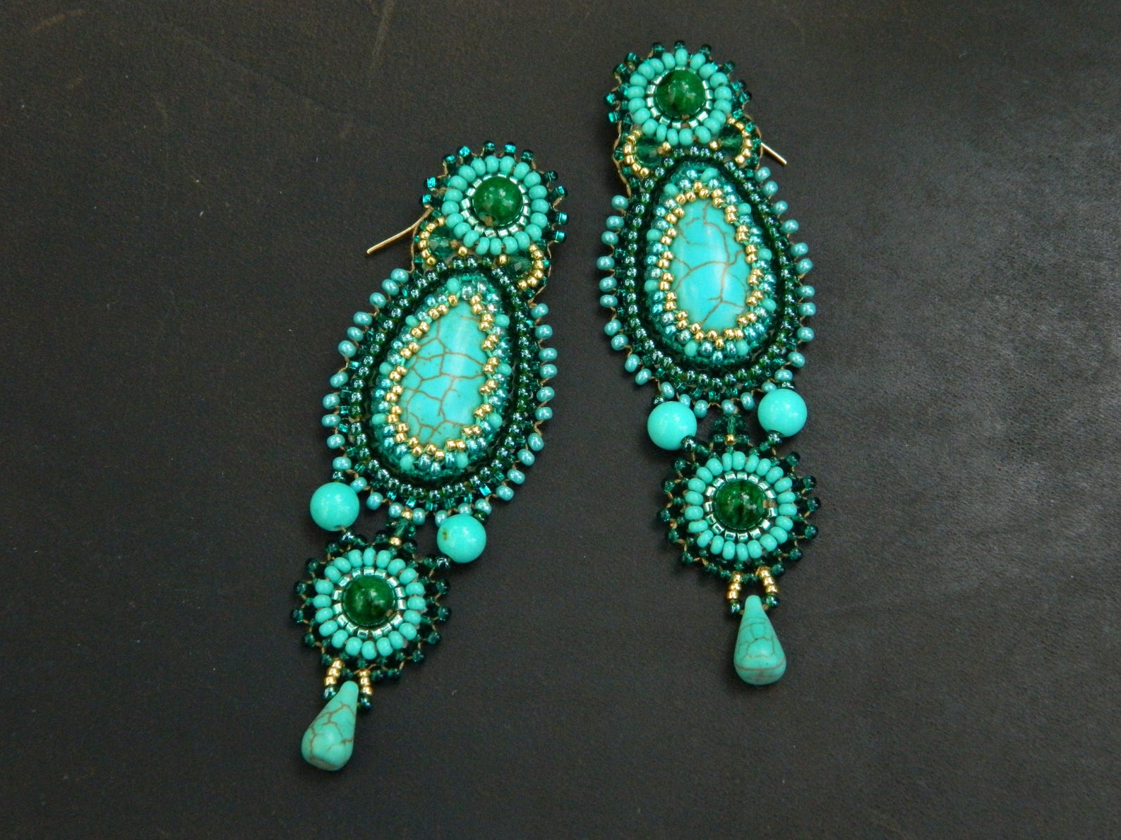 Large Turquoise and Green Earrings Dangle Emerald Green - Etsy
