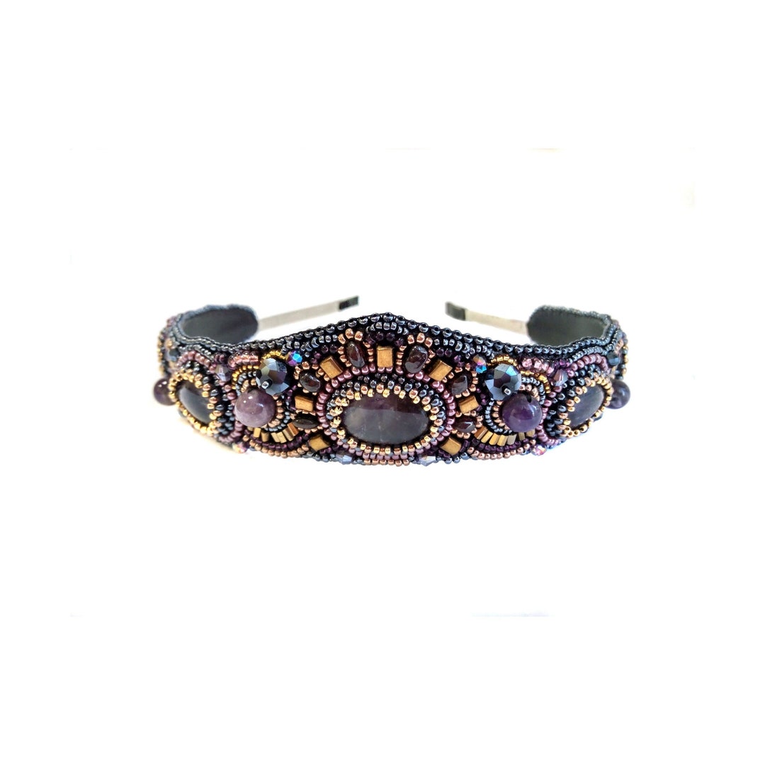 Kokoshnik Purple Beaded Statement Headband Bead Embroidery Jewelry With ...