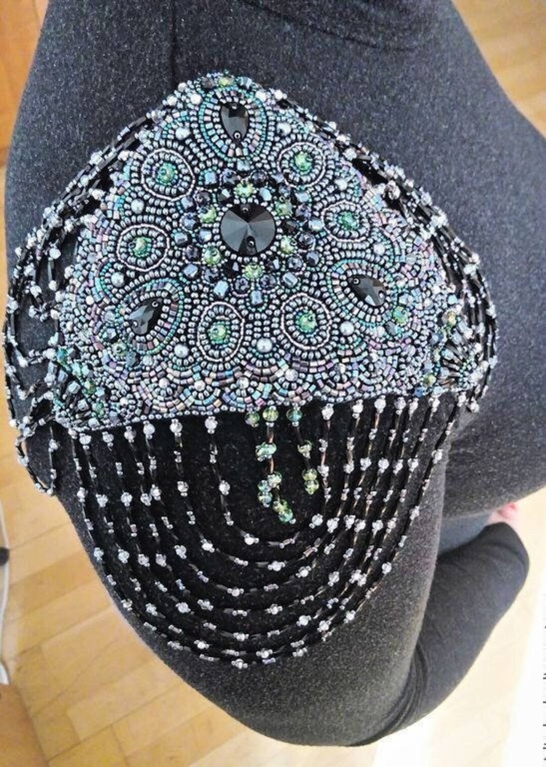 Green Gunmetal Beaded Epaulette With Fringe Handmade Shoulder - Etsy