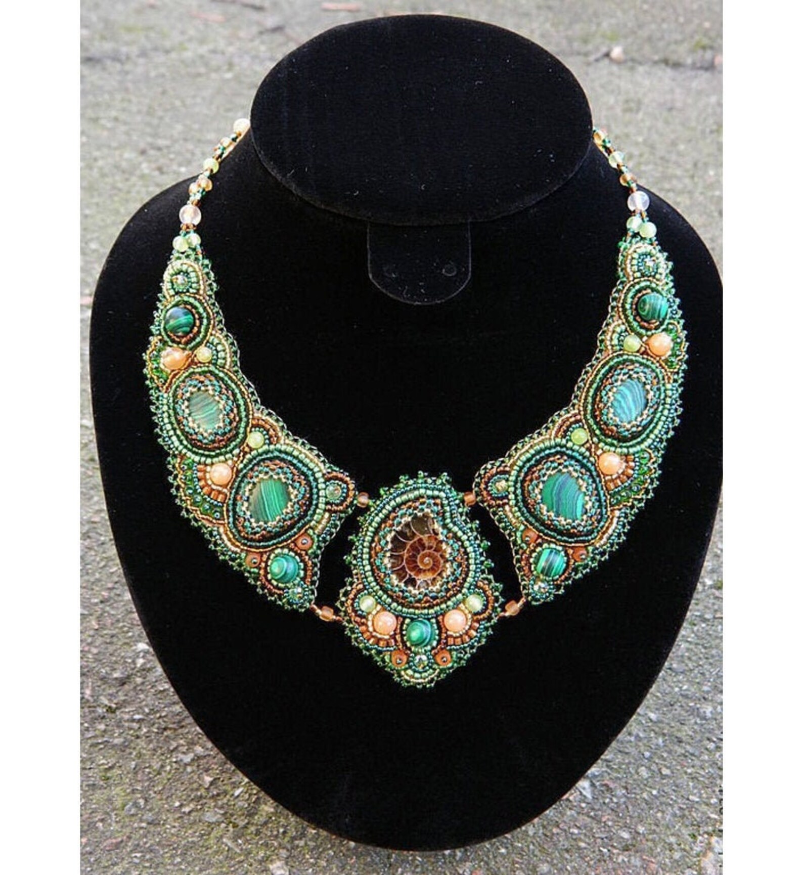 Ammonite Necklace Malachite Chunky Necklaces for Women Bead Embroidered ...