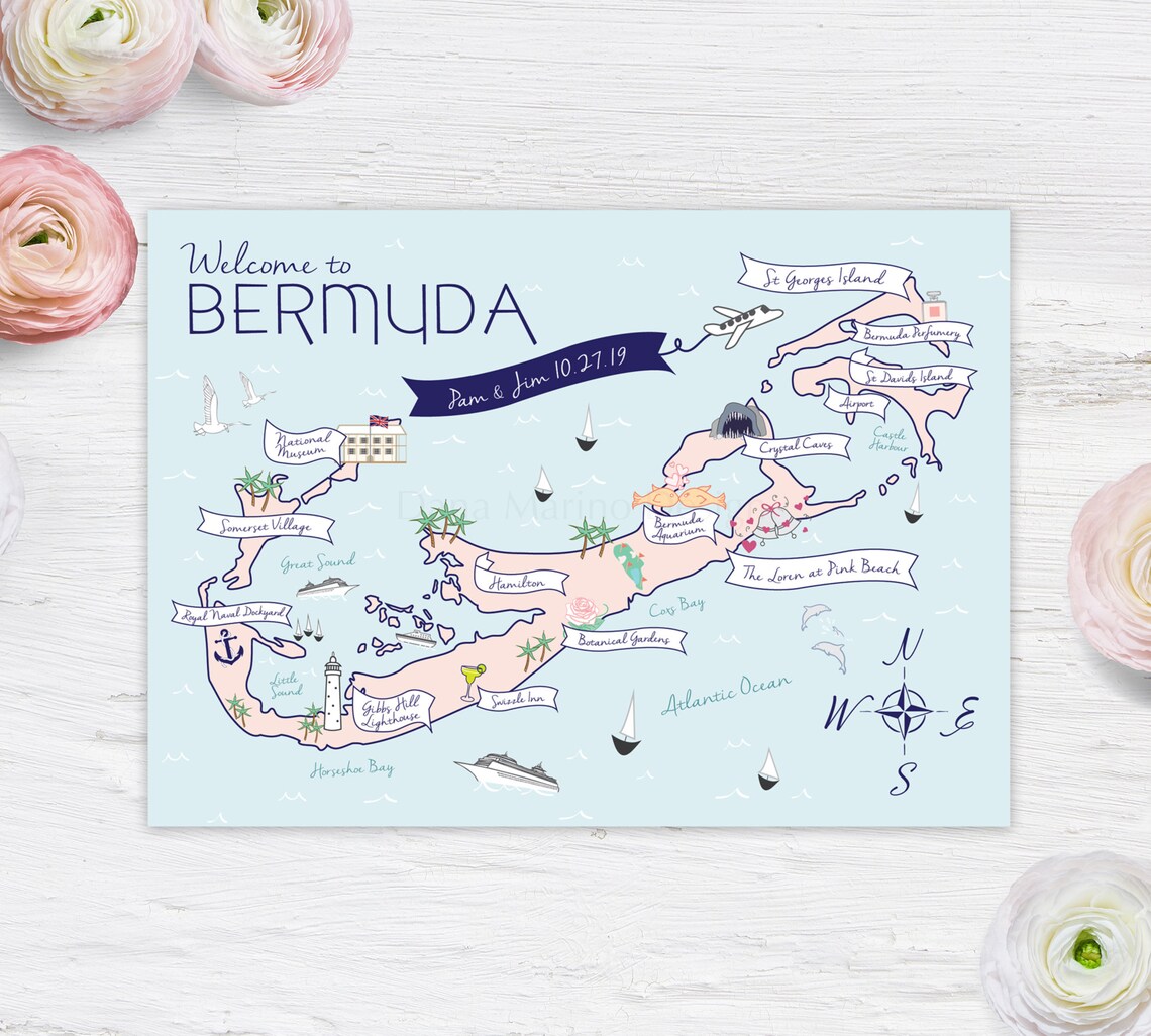 Bermuda Map Save the Date | Postcard | Welcome Card | Customized - Etsy