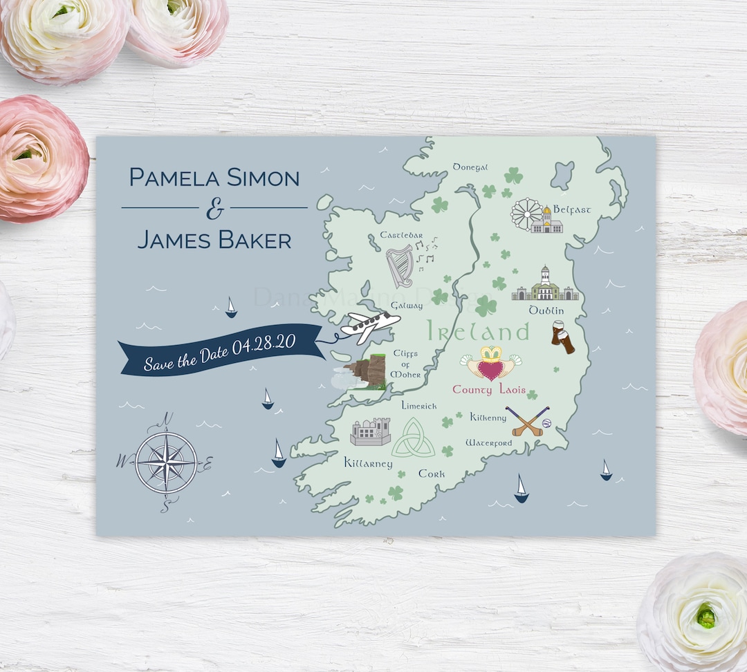 Ireland Map Save the Date | Postcard | Welcome Card | Customized - Etsy