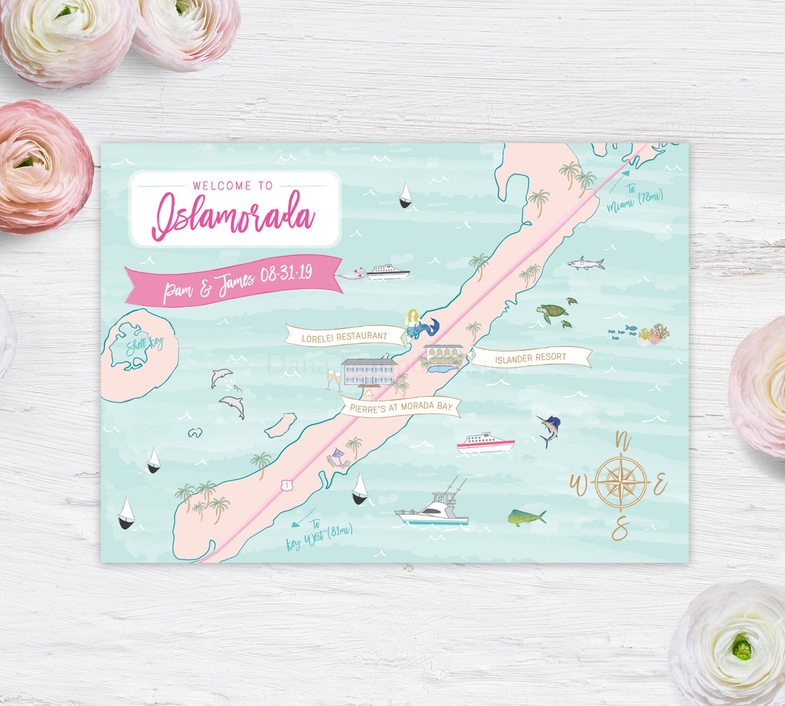 DIGITAL PRINTABLE Islamorada FL Map Save the Date | Postcard | Welcome ...