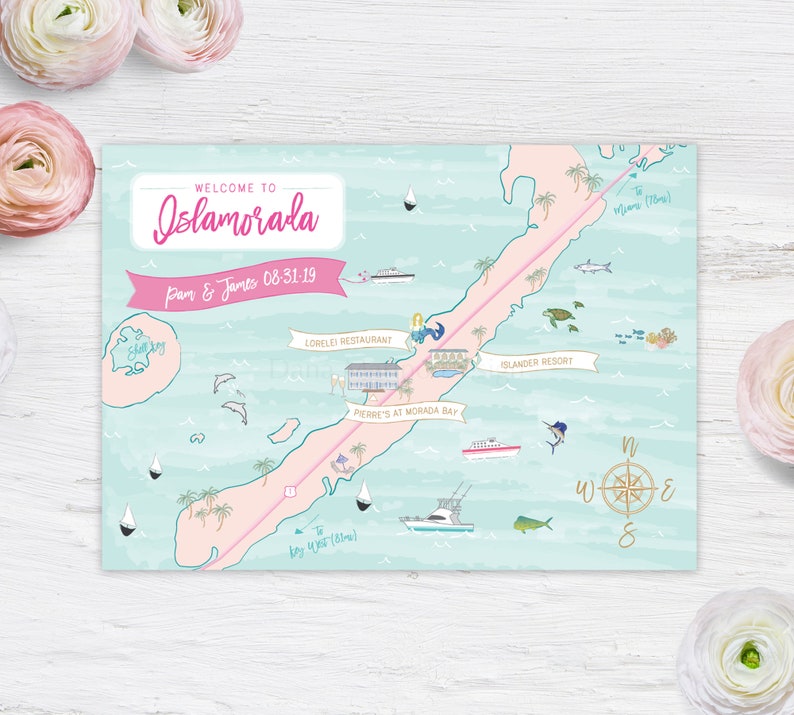 DIGITAL PRINTABLE Islamorada FL Map Save the Date | Postcard | Welcome ...