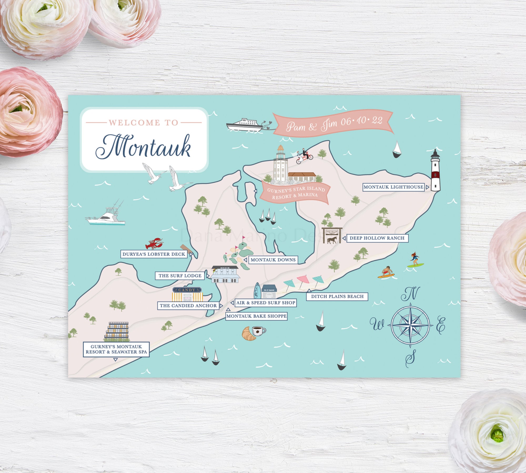 Montauk NY Map Save the Date Postcard Welcome Card - Etsy