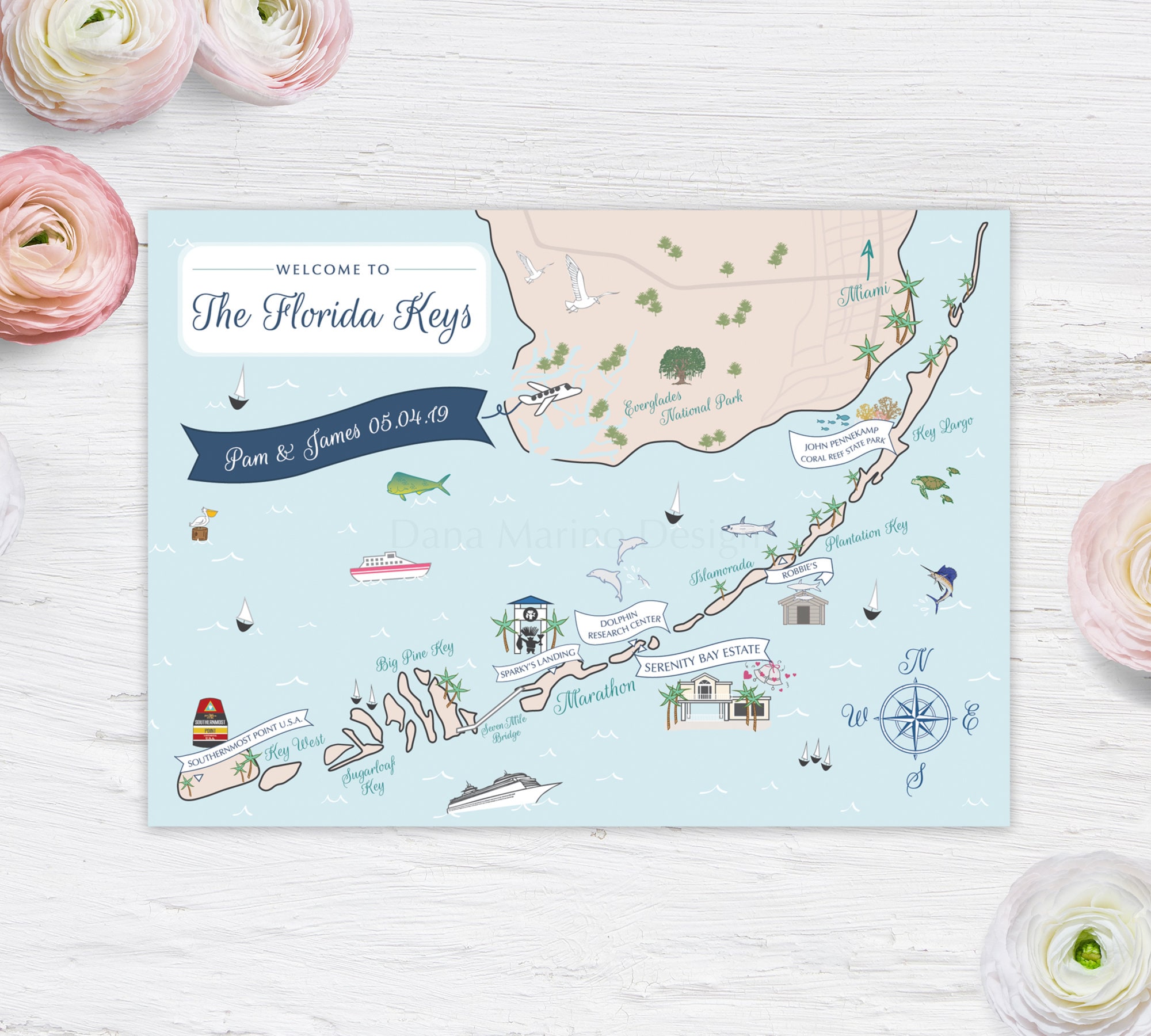 Florida Keys FL Map Save the Date | Postcard | Welcome Card ...