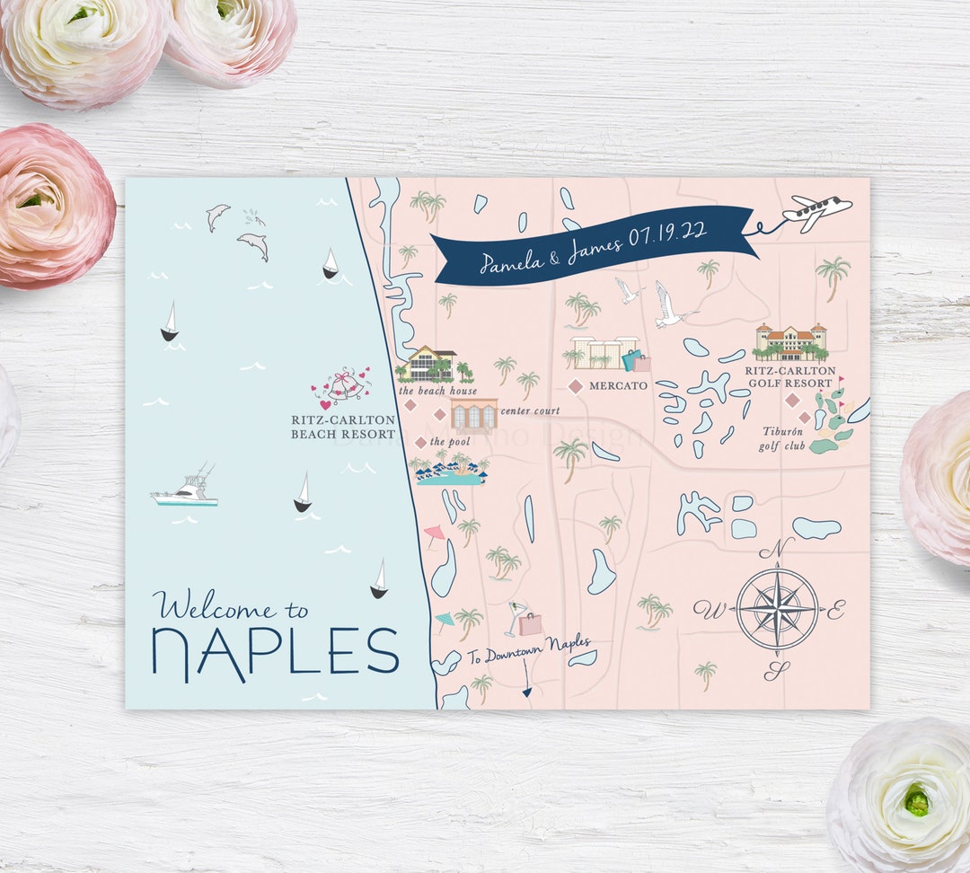Naples FL Map Save the Date | Postcard | Welcome Card | Customized - Etsy